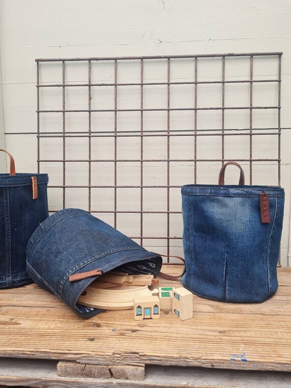 Home Décor Home & Living Upcycled Denim and African Wax Cloth Storage ...