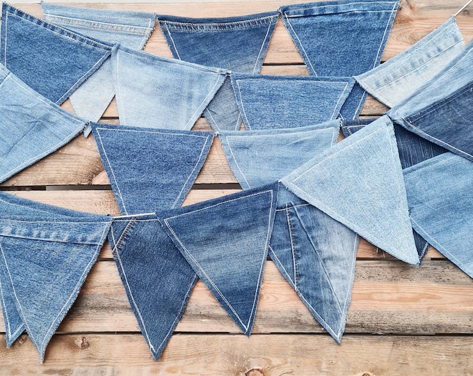 Denim Flag Garland, Rustic Home Decor, Holiday Decor, Kid Room Decor - Etsy