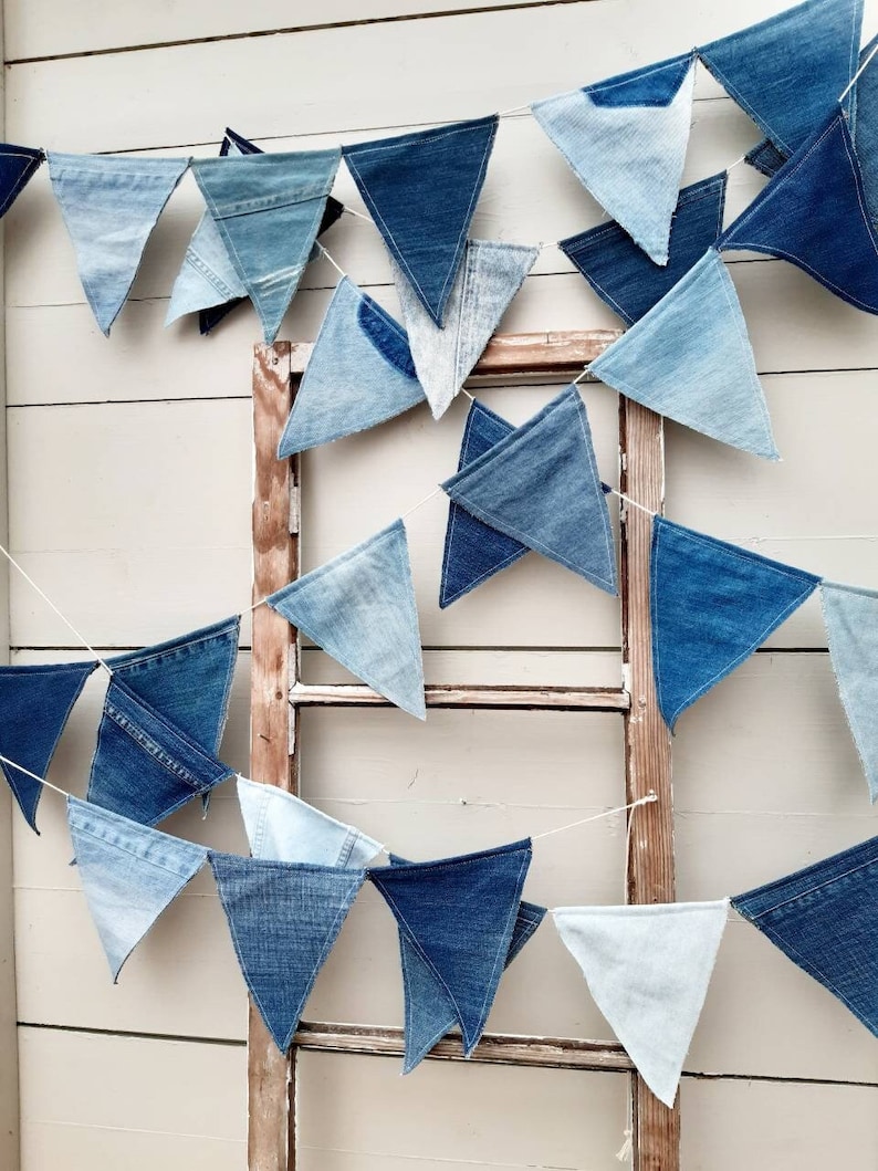 Denim Flag Garland Rustic Home Decor Holiday Decor Kid Room - Etsy