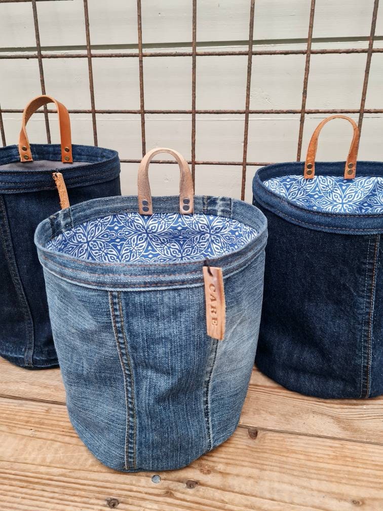 Home Décor Home & Living Upcycled Denim and African Wax Cloth Storage ...
