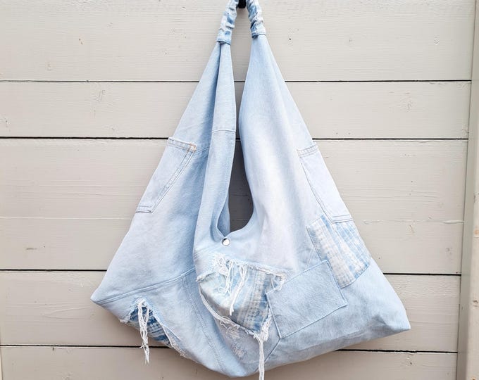 Denim Origami Bag, Upcycled Jeans Bag, Japanese Market Bag - Etsy