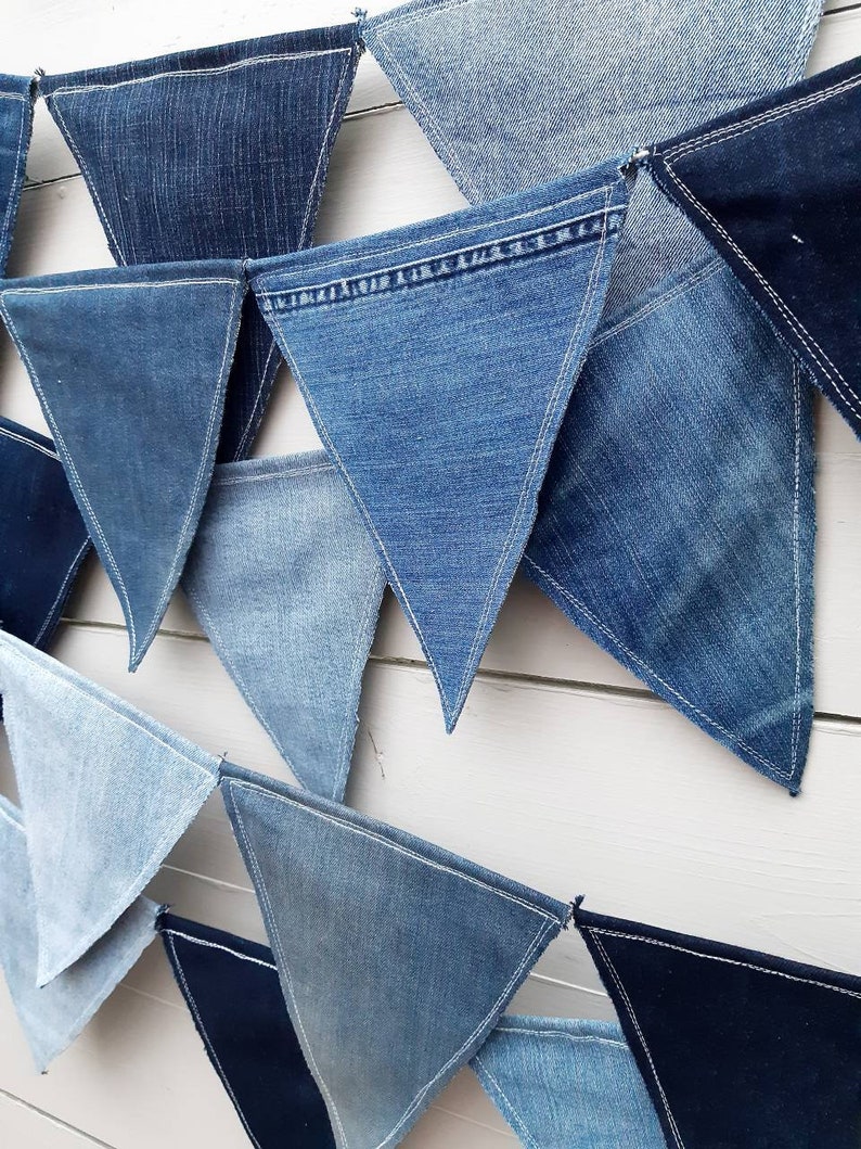 Denim Flag Garland: Rustic Jeans Banner, Kid Room Decor - Etsy