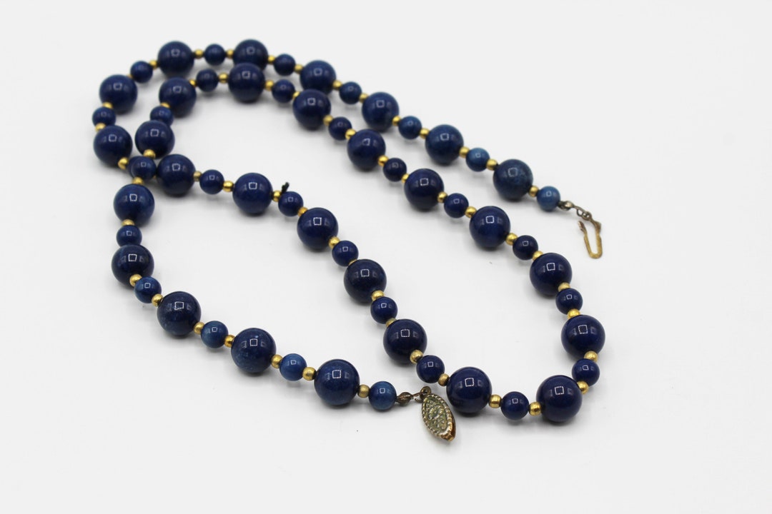24 Blue Stone Bead Necklace With Fishhook Clasp - Etsy