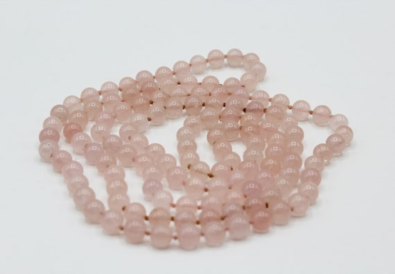 24" Rose Quartz Knotted Bead Strand Dainty Necklace -… - Gem