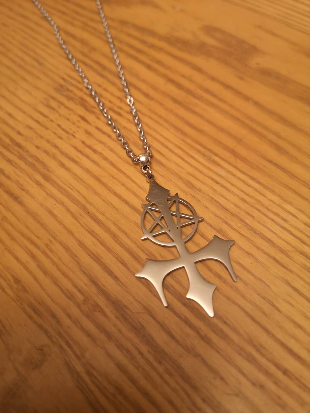 Inverted Cross Inverted Pentagram Pendant Necklace With Stainless Steel ...