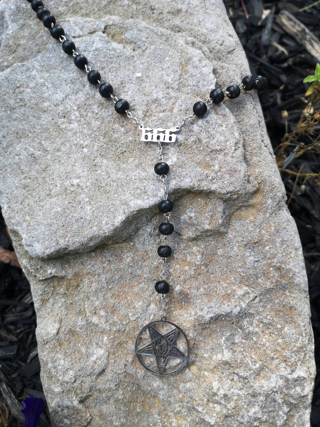 Baphomet and 666 Stainless Steel Satanic Black Wood Rosery Necklace - Etsy