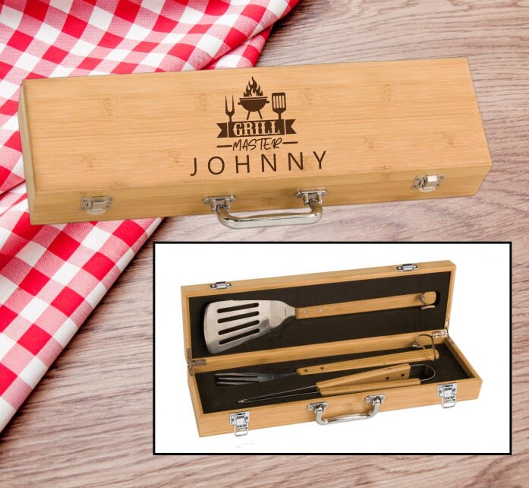 Custom Engraved BBQ Set, Personalized Bamboo Barbeque Grill Tool Box ...