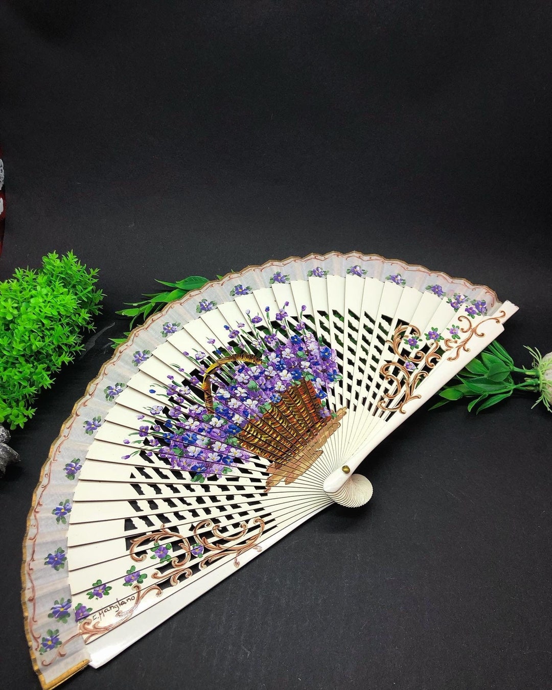 VINTAGE Hand FANS Painted Spanish Style Fans Wood Fans Custom Dance ...