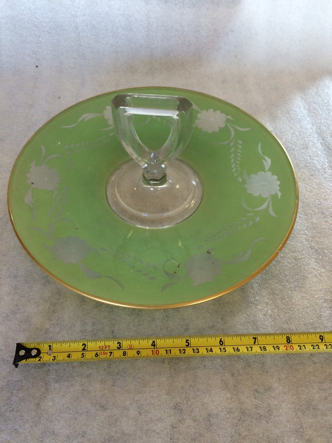 Vintage Green Glass Tidbit Tray/platter With Handle - Desserts/cookies ...