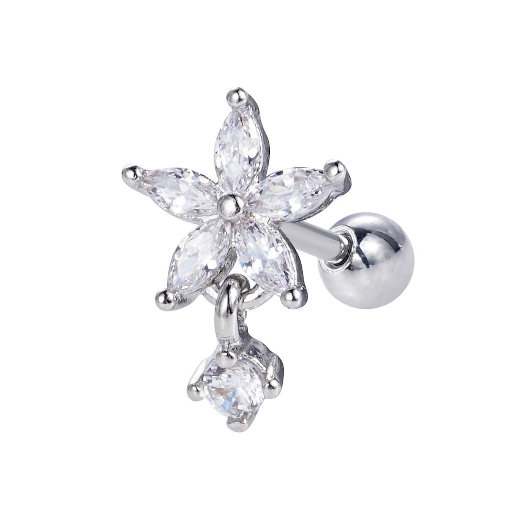 20G Dangle Nose Stud, Indian Flower Nose Bar, Tragus Stud, Helix Stud ...