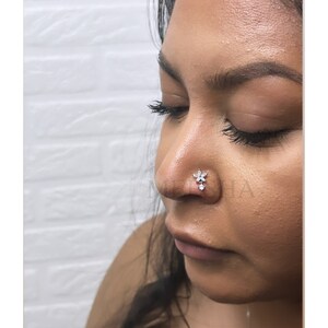Five Petal Flower Push Pin Nose Stud, Indian Dangle Nose Stud, Tragus ...