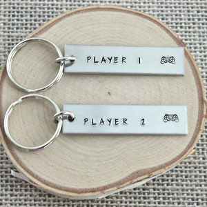Player 1 Player 2 Keychain Set: Hand Stamped Gamer Couple Gift - Etsy