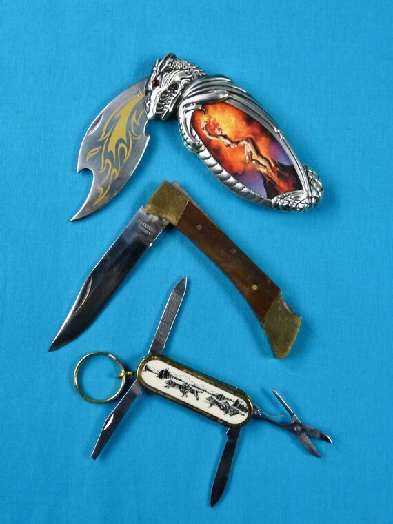 Set of 3 Folding Pocket Lock Back Knife | Etsy