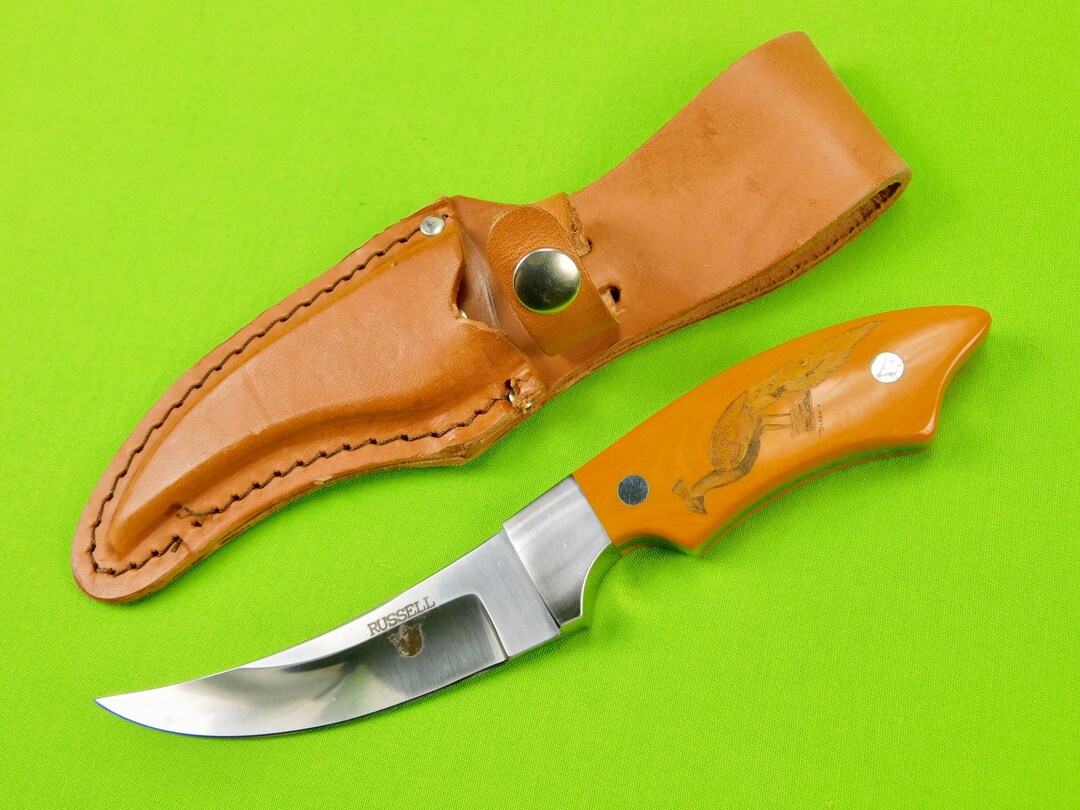 US Russell Custom Made Scrimshaw Skinner Hunting Knife W/ Sheath - Etsy