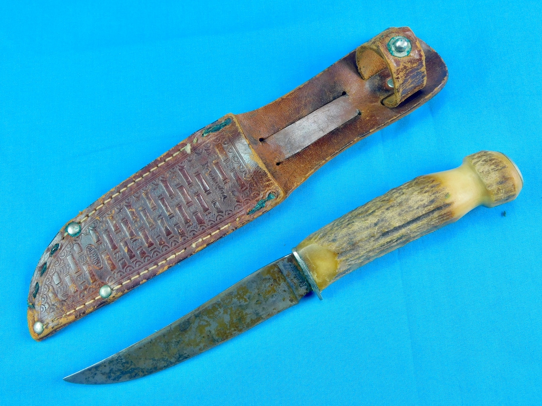 Vintage US Remington RH-75 Hunting Knife With Leather Sheath Scabbard ...