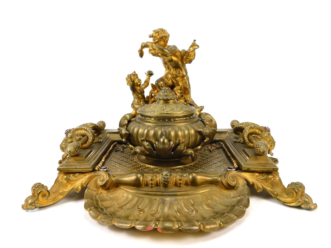 Antique Fancy Jeweled French France 19 Century Gilded Bronze Figural ...