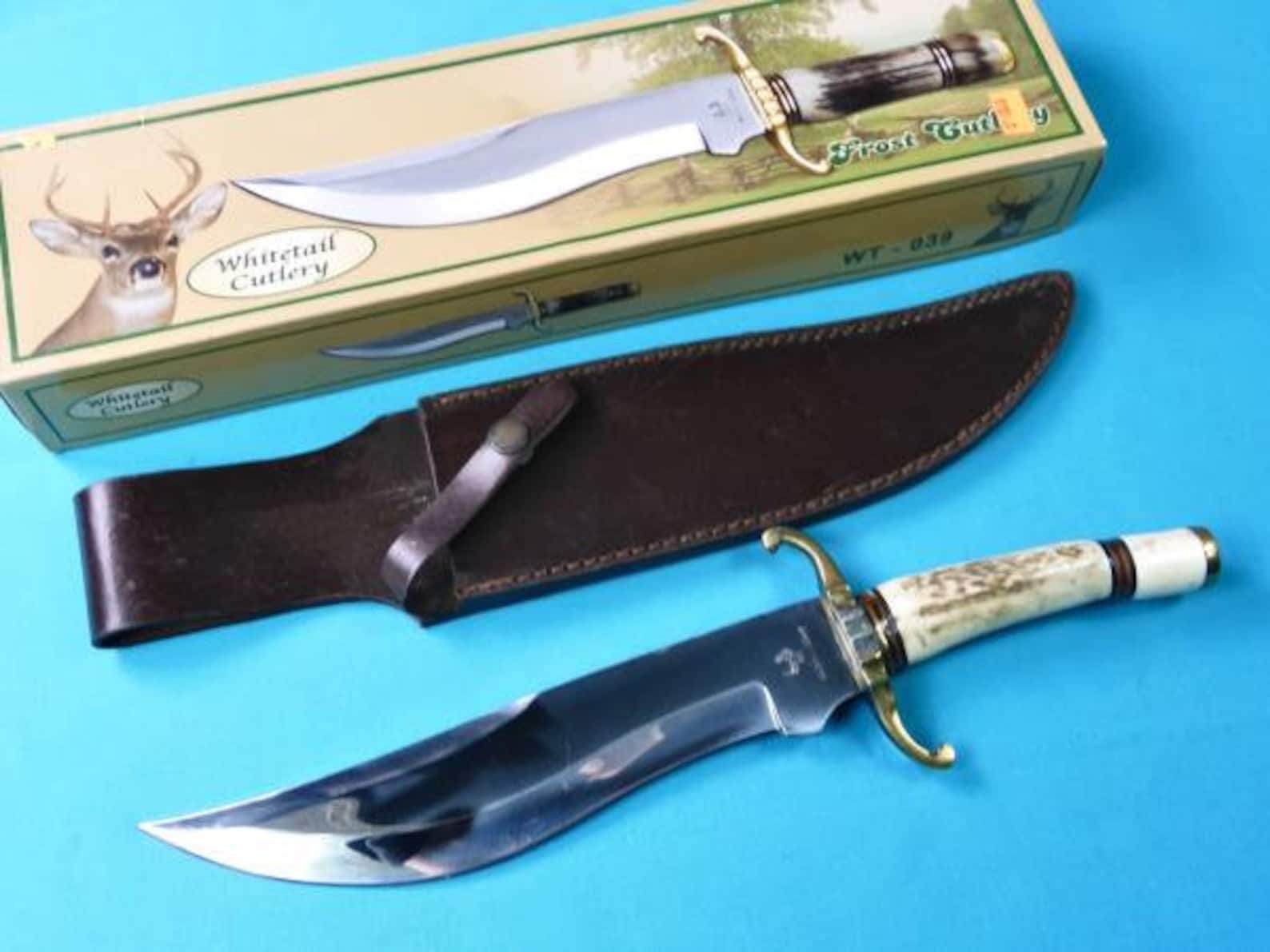 Whitetail Frost Cutlery Bowie Stag Handle Hunting Knife W/ Sheath Box ...
