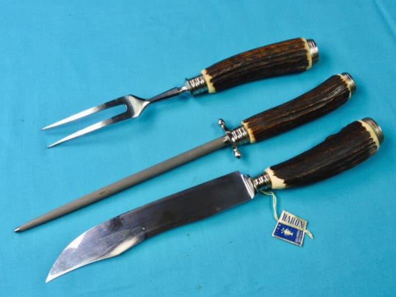 Vintage Germany German Baron Solingen Carving Set Knife Fork Sharpener ...
