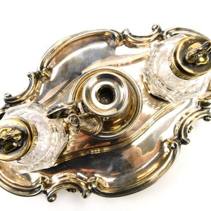 Vintage US Silver Plated Inkwell Ink Desk Stand Home Decor Dragon ...