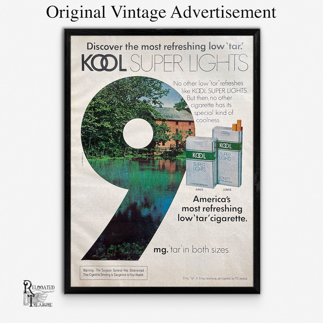 Kool Super Lights Cigarette Ad, 1970s, 1978 Magazine Tobacco Advertisement - Etsy