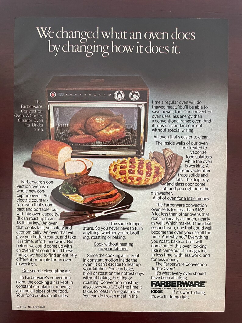 CONVECTION OVEN AD, Vintage Farberware 1970s Decor, Retro Kitchen Wall ...
