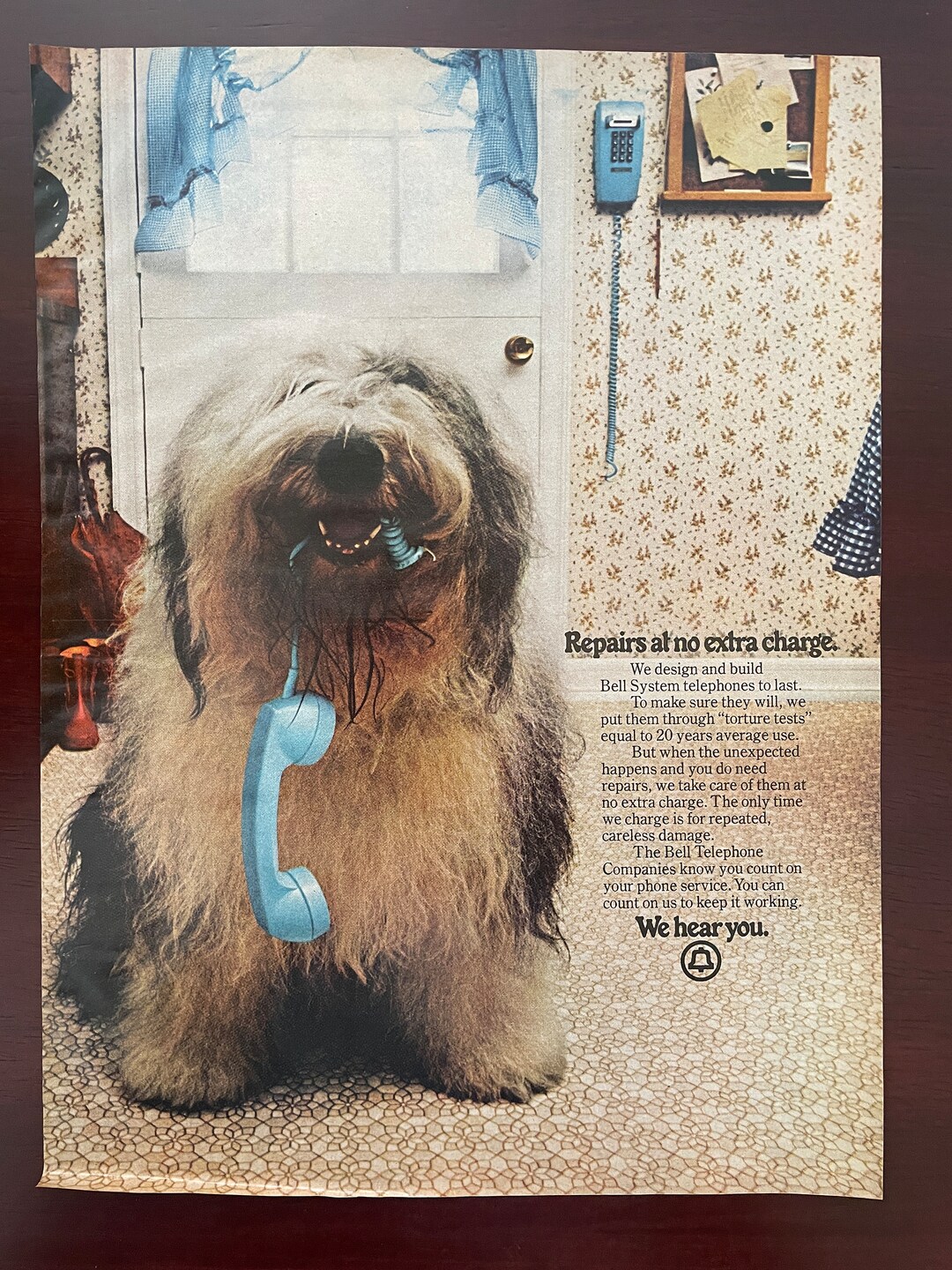 Retro Phone Ad Bell Telephone Ad Print With Dog in Kitchen, Vintage Ad ...