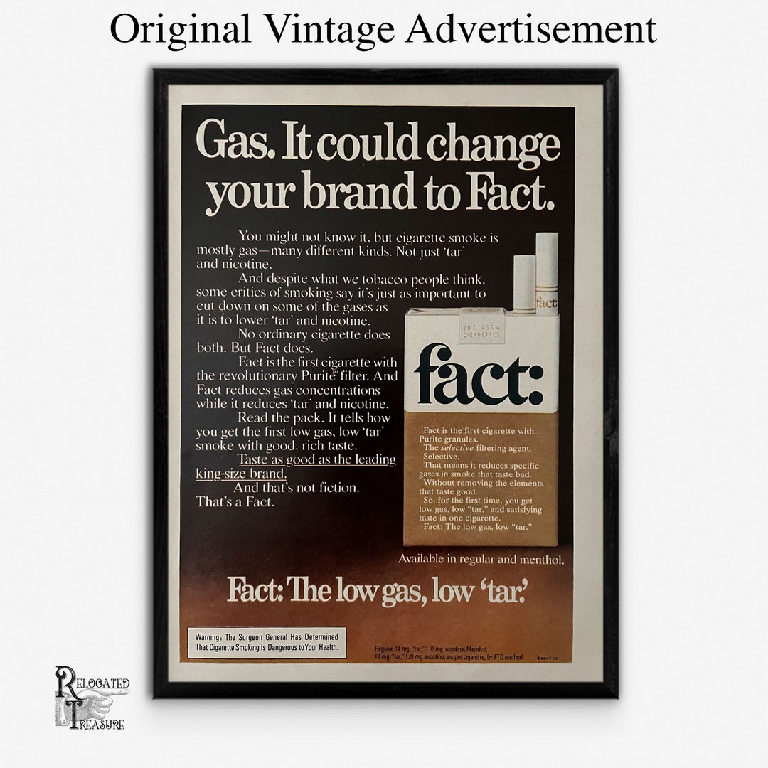 Fact Cigarette Advert, 1976 Cigarette Ad, Smoker's Gift, Original ...