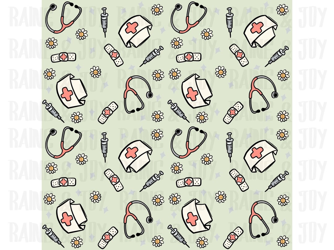 Green Nurse Seamless Pattern Png, Nurse Pattern Png, Nursing Png, Retro ...