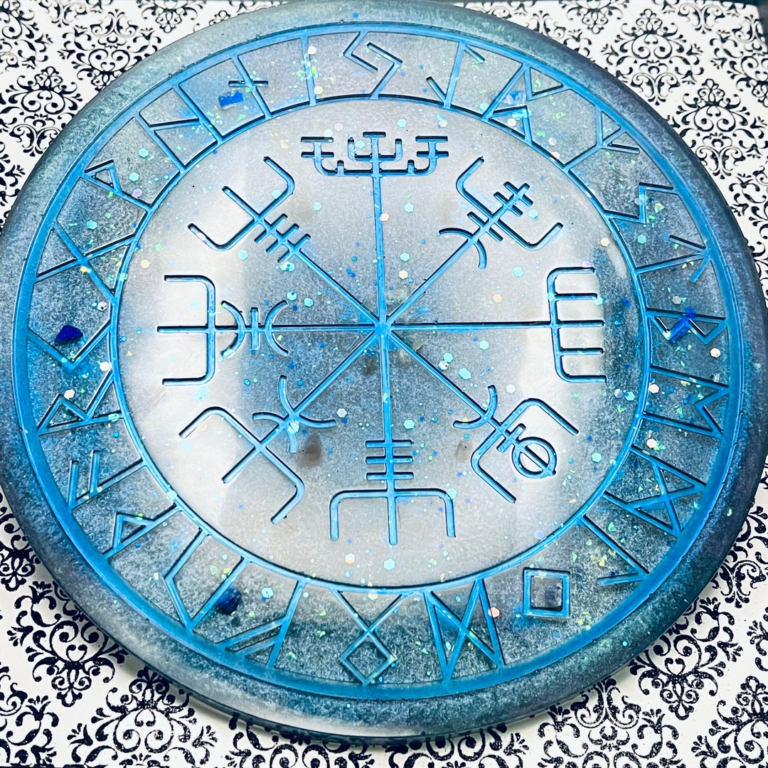 Divination Rune Plate Altar Plate Viking Compass Vegvisir Elder Futhark ...