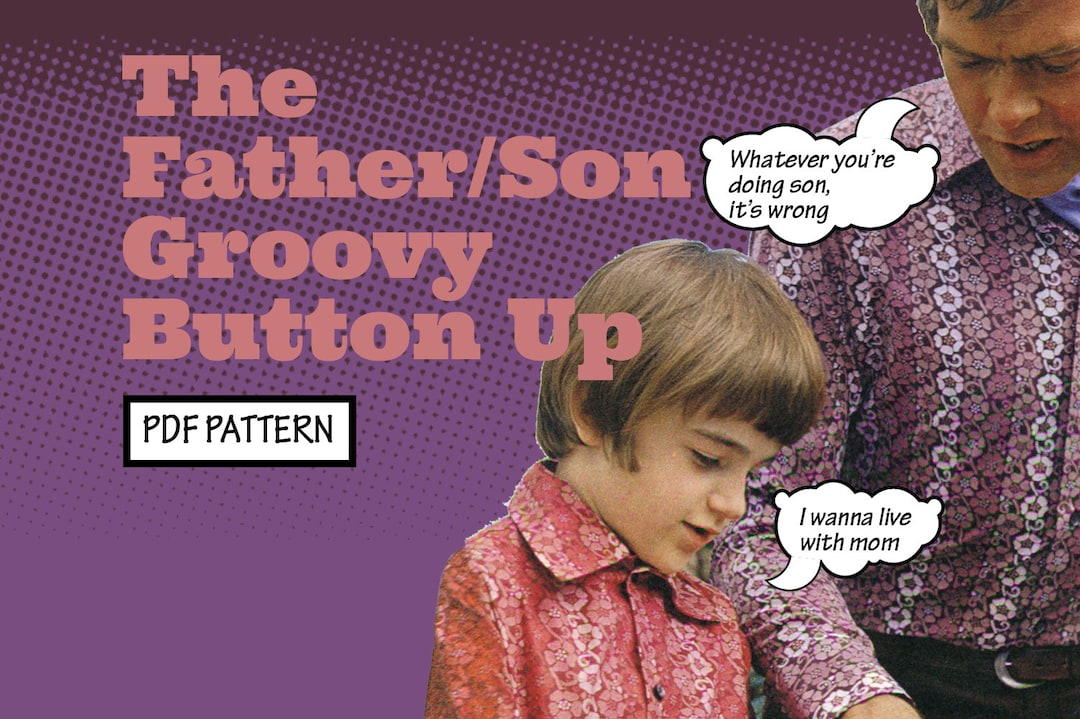 PATTERN Easy Sew Mens Boys Father Son Groovy Button Up. A Vintage 1970s ...