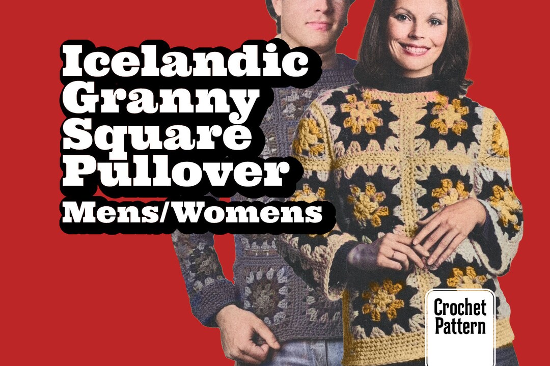 CROCHET PATTERN | Icelandic Granny Square Pullover | Vintage 70's ...