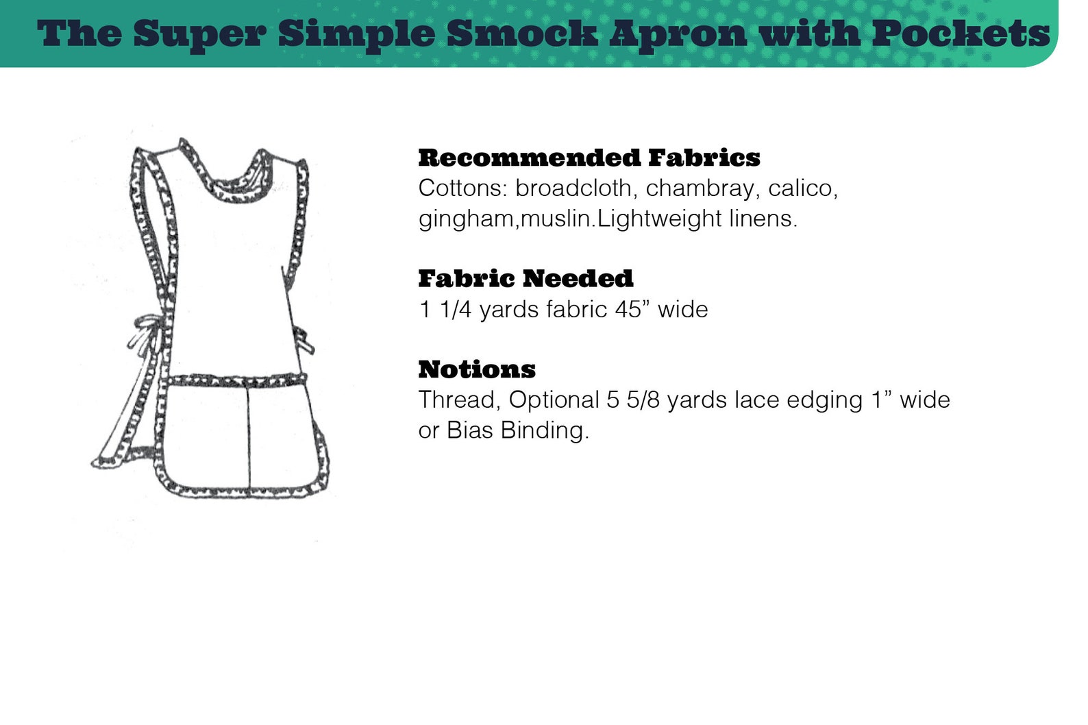 PATTERN Easy Sew Vintage Women Super Simple Smock Apron With | Etsy Canada