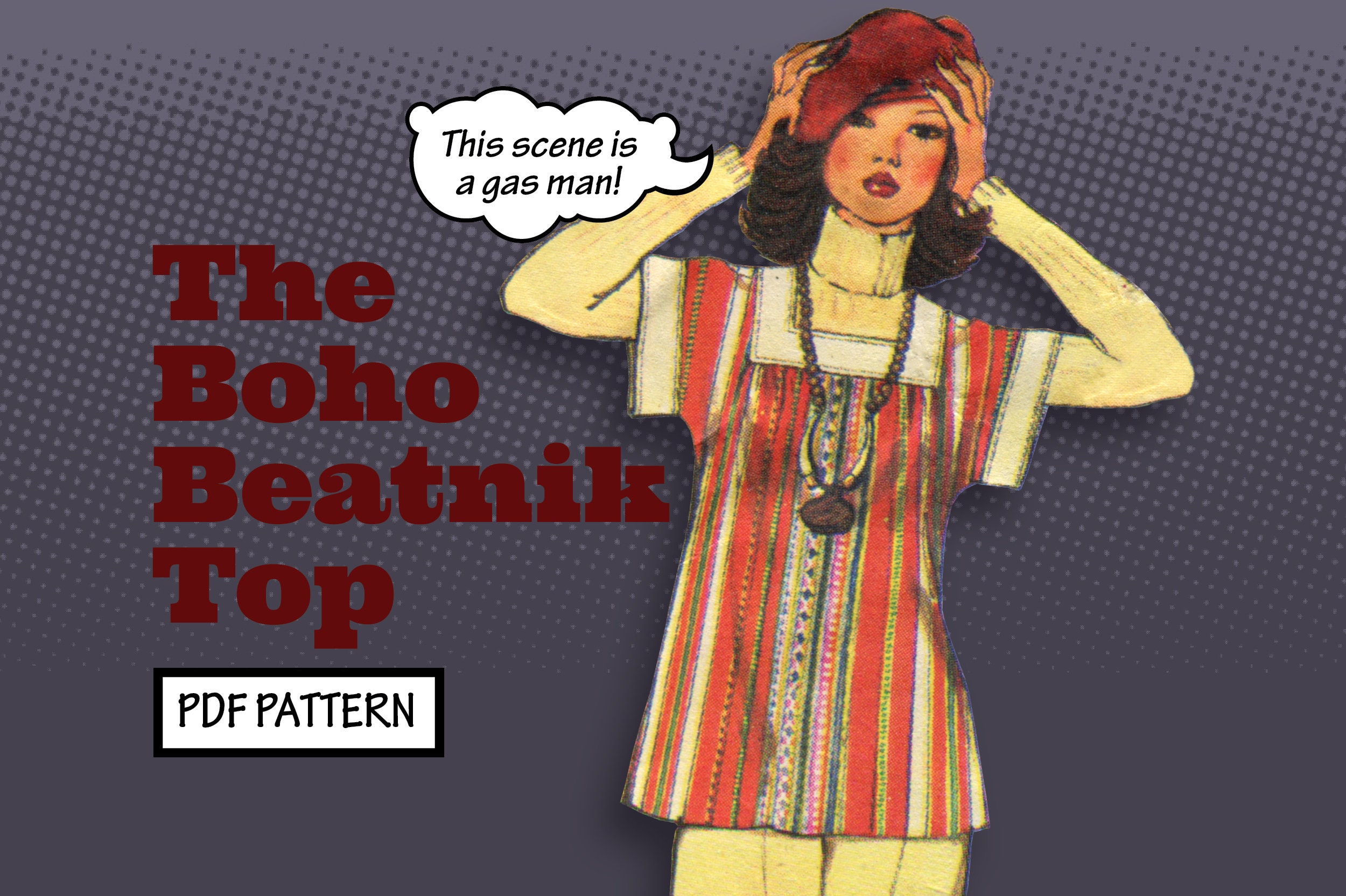 PATTERN Easy Sew Women Boho Beatnik Top Pullover Tunic Striped | Etsy