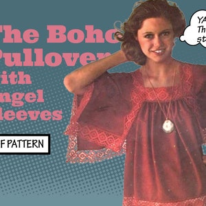 Vintage Sewing Pattern Easy Women Girls Boho Pullover Angel Sleeves ...