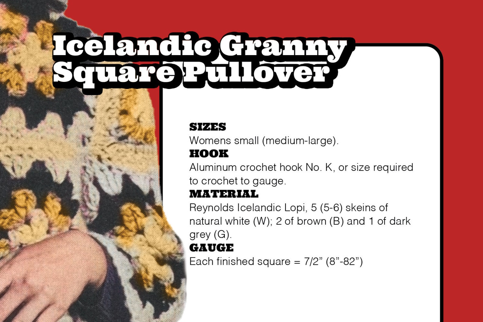 CROCHET PATTERN | Icelandic Granny Square Pullover | Vintage 70's ...