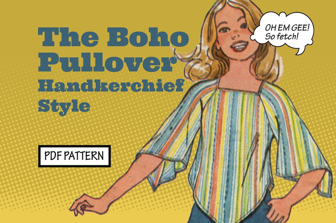 PATTERN Easy Sew Women Girls Boho Pullover Handkerchief Style Vintage ...