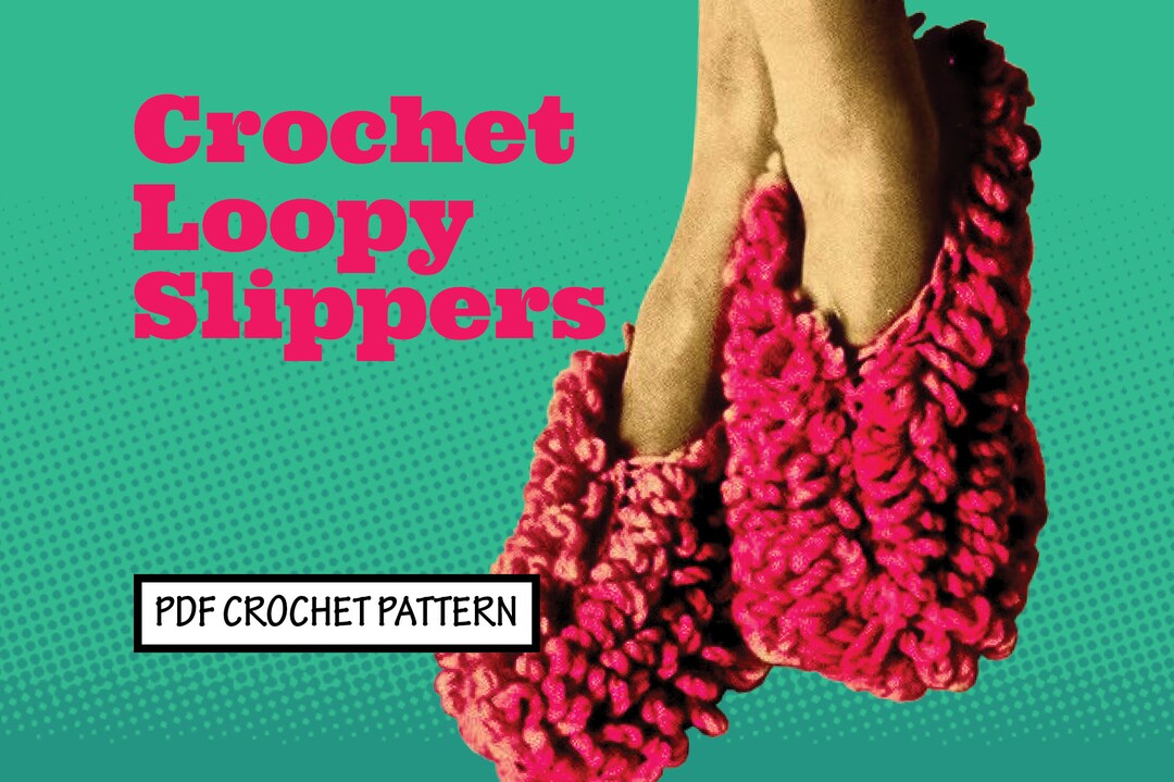 Easy Vintage CROCHET Pattern Loopy Slippers Adult Child Popcorn Dustmop ...