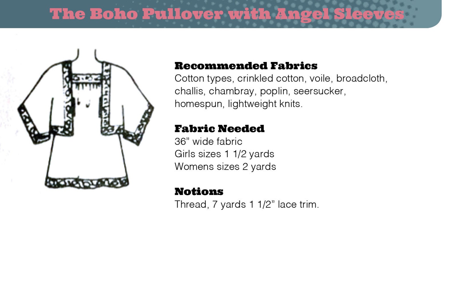 Vintage Sewing Pattern Easy Women Girls Boho Pullover Angel Sleeves ...