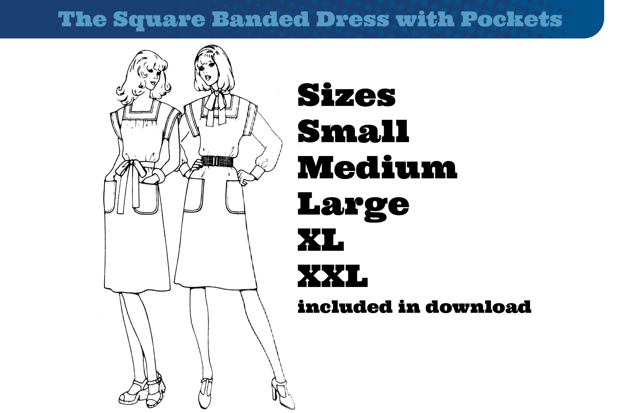 Vintage Sewing Pattern Womens Square Banded Dress Top Full | Etsy