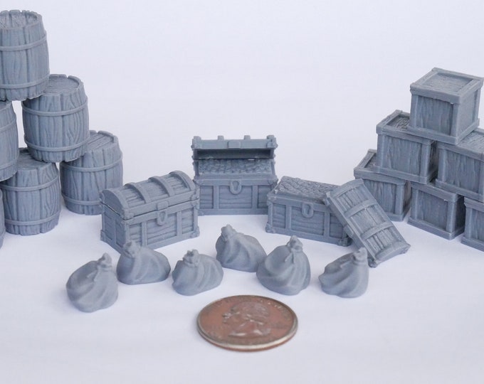 Storage Set 28mm Scale Barrels, Crates, Sacks, and Chests for Tabletop ...