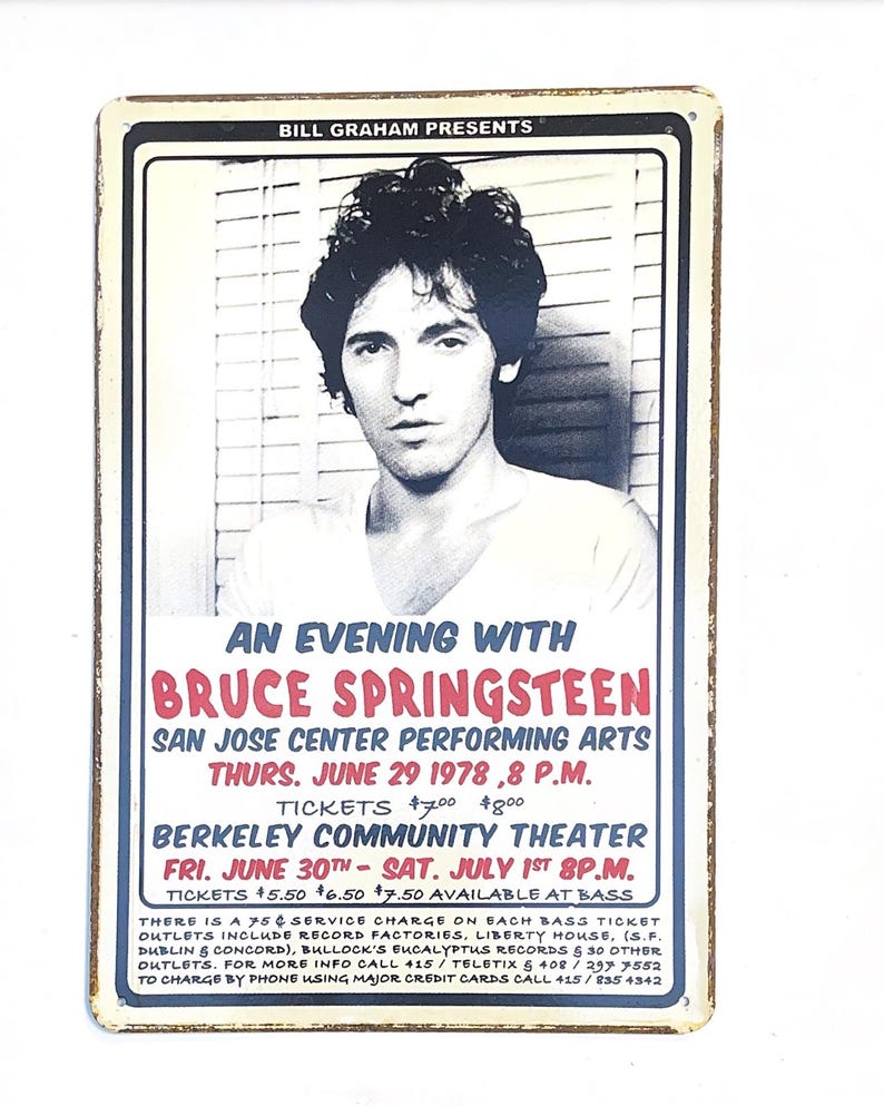 Bruce Springsteen 1978 Concert Ticket Metal Sign - Etsy