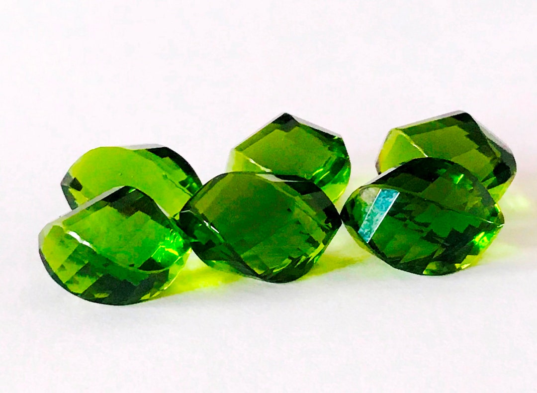 Top Half Drilled 6 Pieces Peridot Hydro Quartz Handmade Faceted Twisted ...