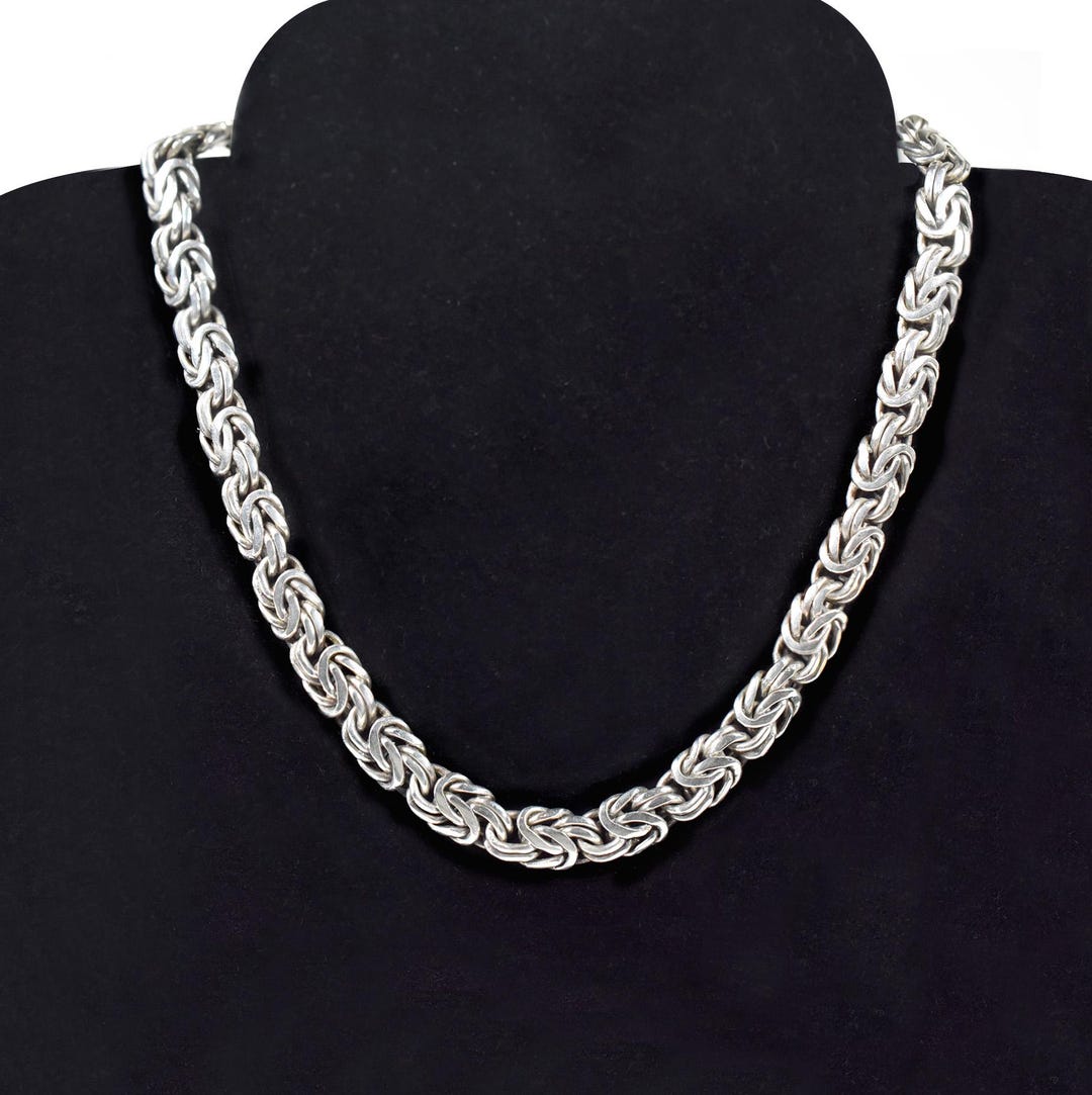 Byzantine Style Chain Necklace, 925 Sterling Silver, 3 Precious Stones ...