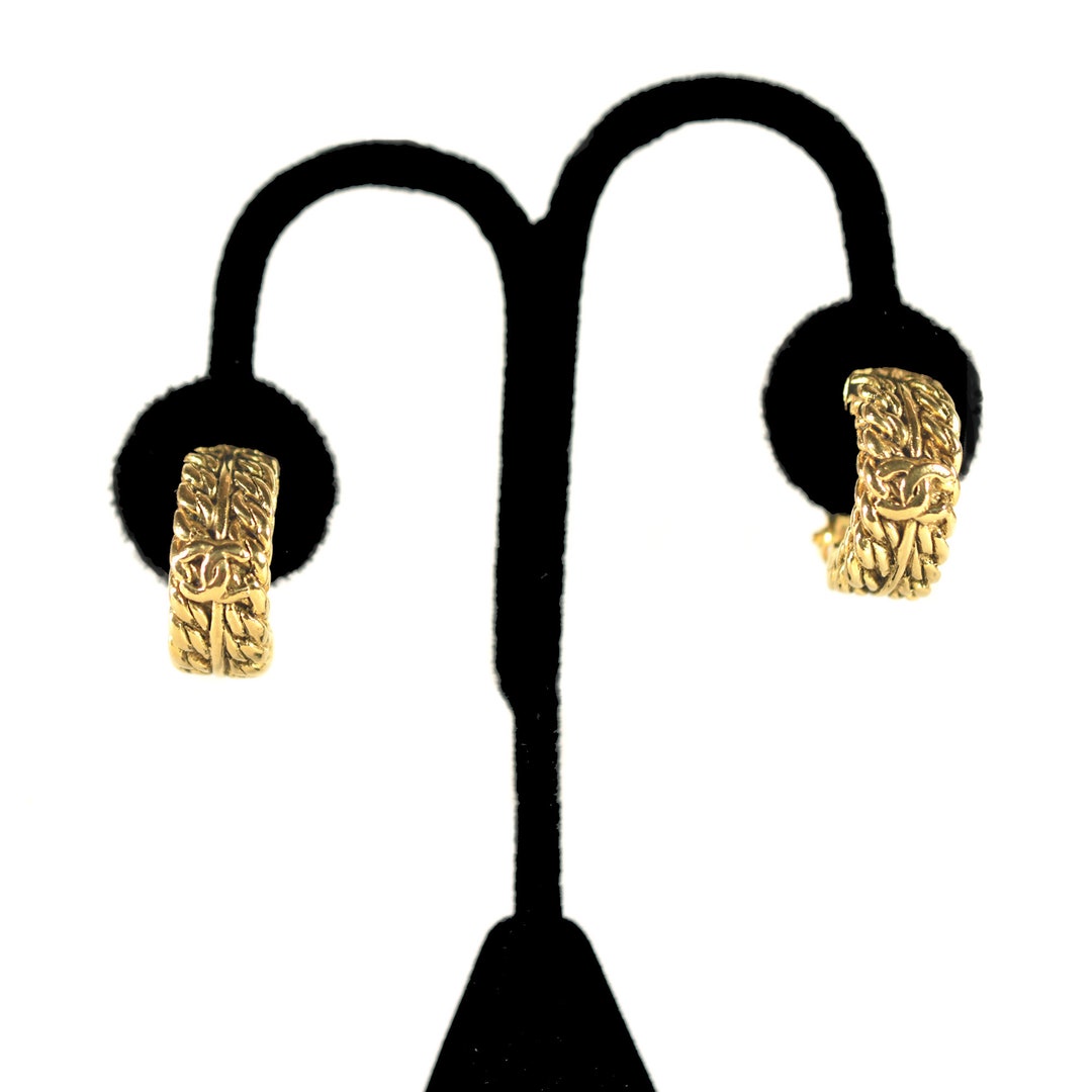 Chanel Half-round loop Gold Color Clip-on Earrings. - Etsy
