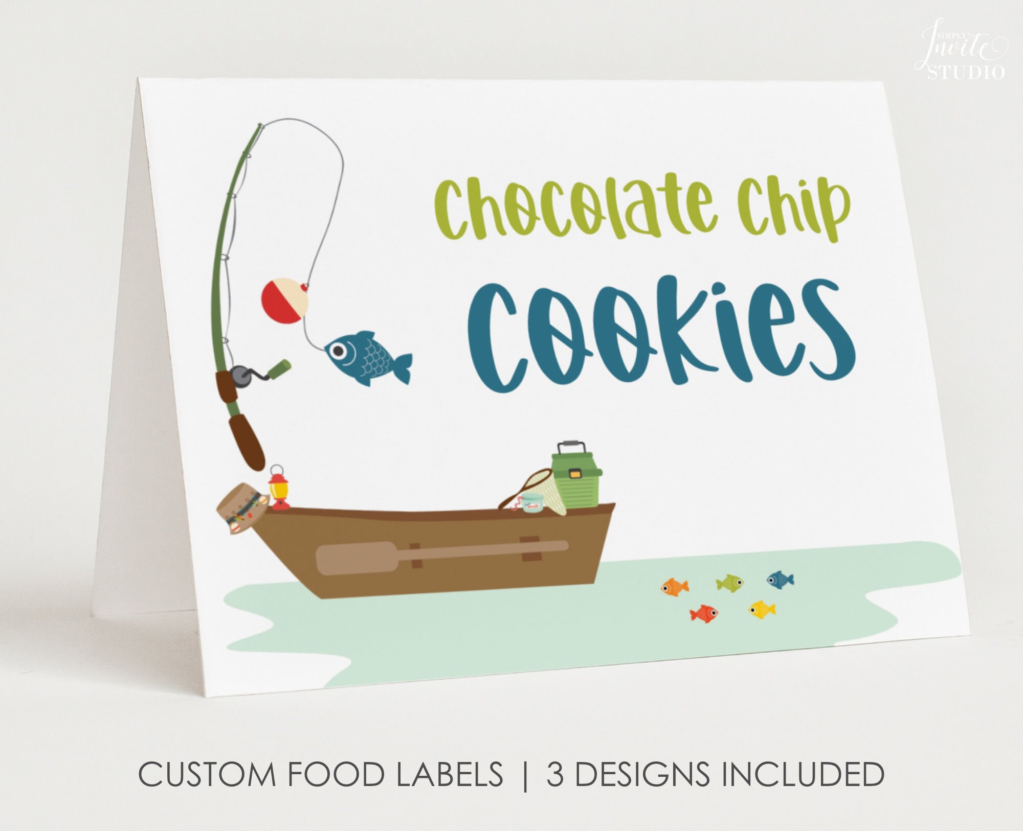 Editable Fishing Food Labels, Gone Fishing Birthday Food Tents, Boy ...