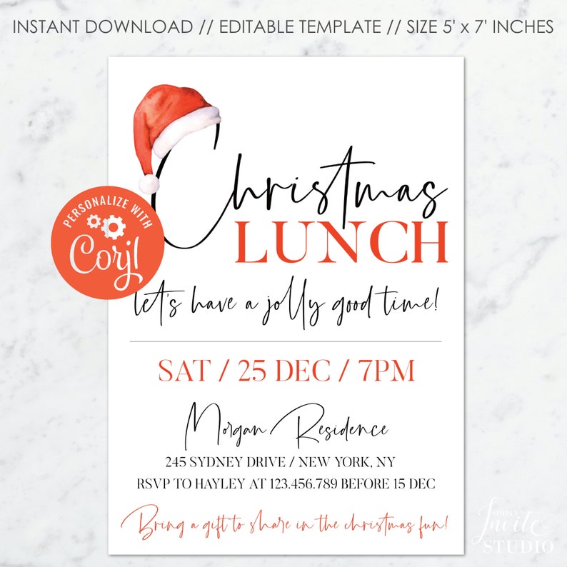 EDITABLE Christmas Lunch Invitation, Party Announcement, Christmas Hat ...