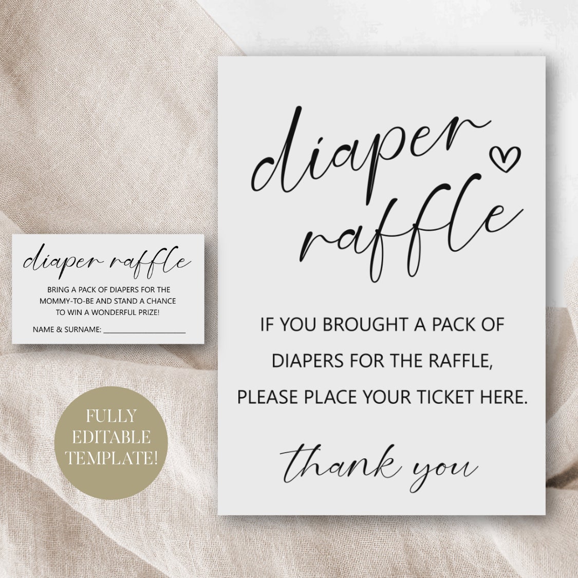 Baby Shower Sign Diaper Raffle Sign and Diaper Raffle Card Nappy Game ...