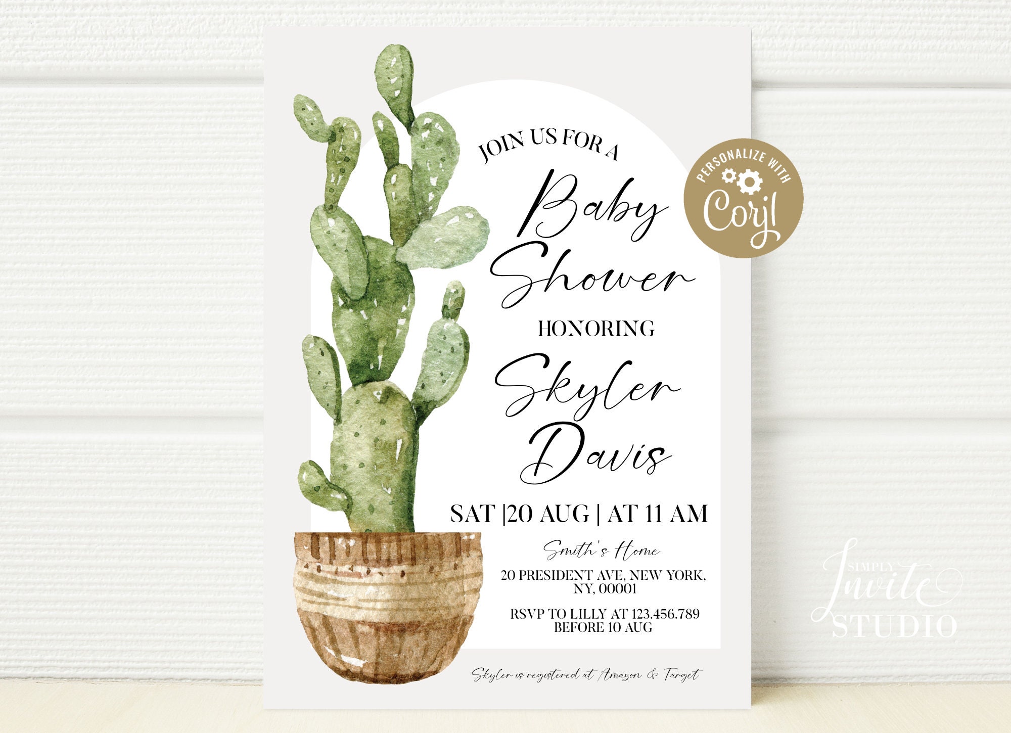 BOHO Cactus Baby Shower Invitation, Editable Neutral Cactus Invite ...