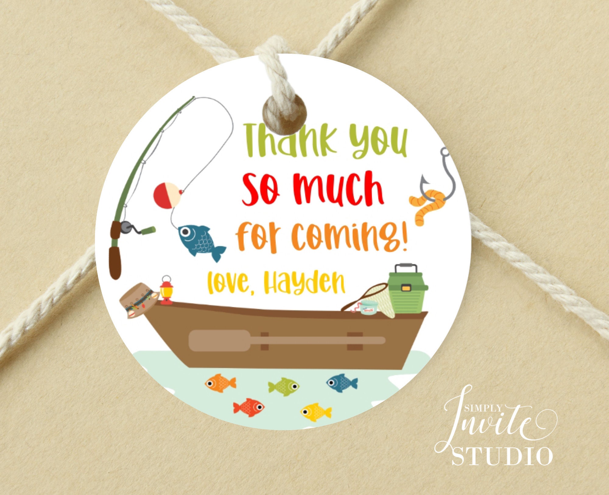 Editable Fishing Round Thank You Tag, Boy Fishing Party Birthday Gift ...