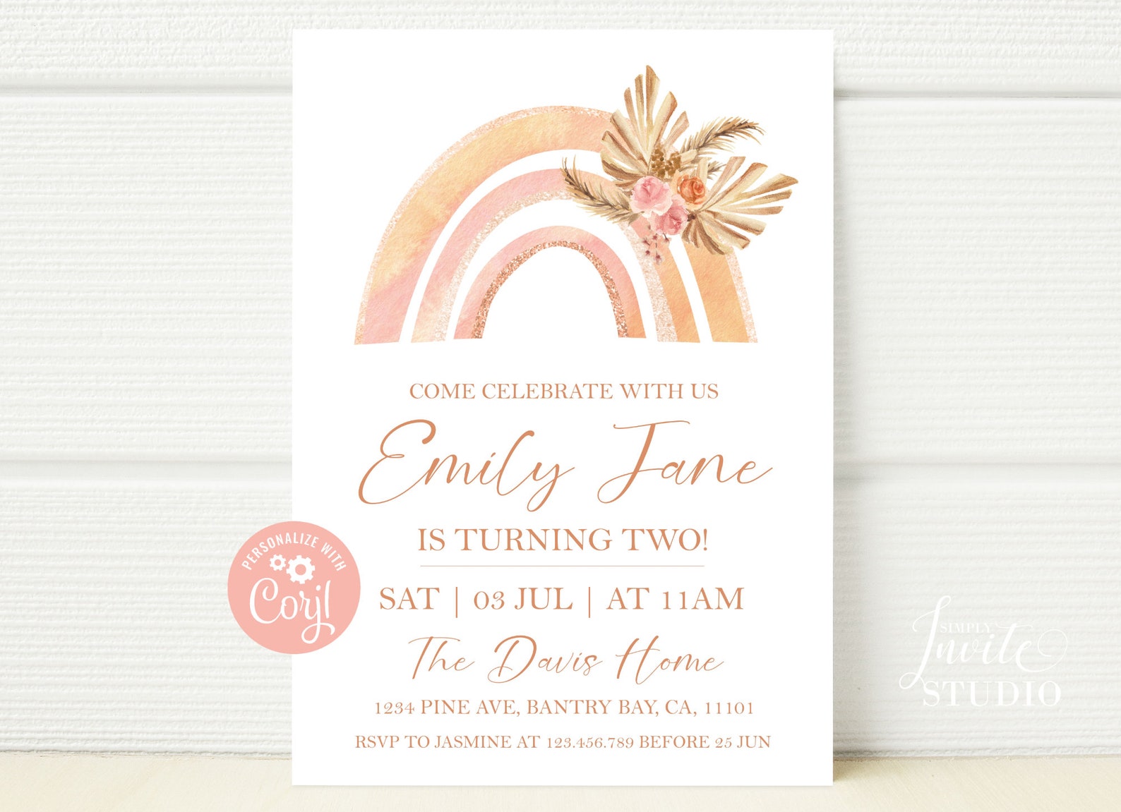 BOHO Rainbow Birthday Invitation, Editable Glitter Rainbow Invite ...